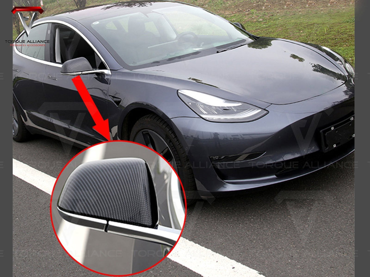 ABS Rearview Mirror Cover, Carbon-look - Tesla model 3 - Torque Alliance