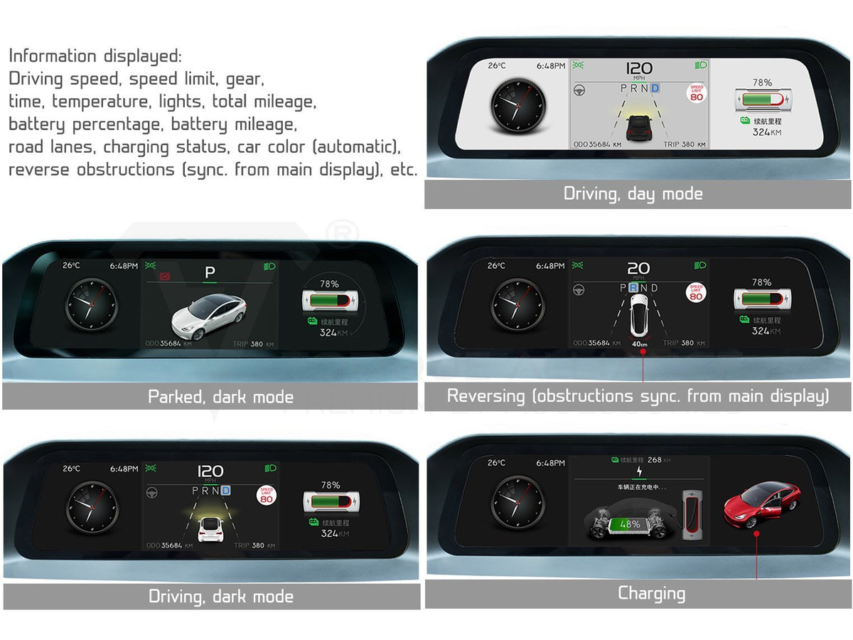 Tesla Model 3&Y: Dashboard Upgrade Module with Instrument Display