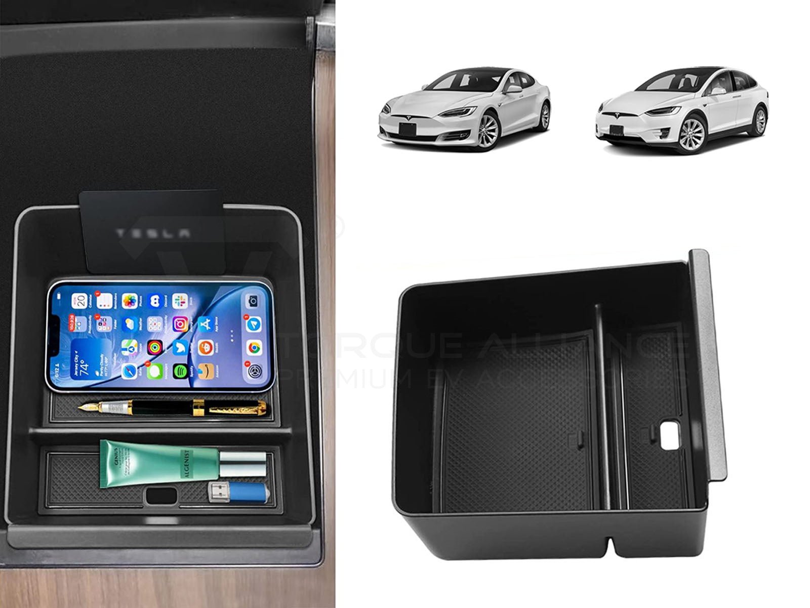 Tesla Model S,Model X: Middle Console Organizer - Torque Alliance