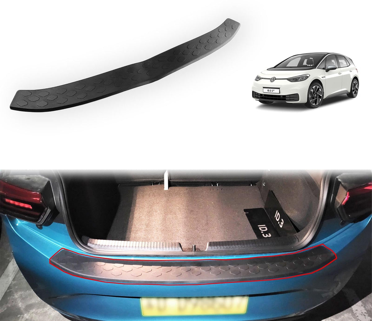 V W ID.3: Trunk Sill Protector, Cargo Sill Guard (TPE premium rubber ...