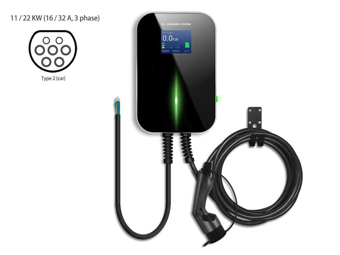Wallbox EV Charger - 11KW or 22KW with 6m Type 2 cable to car